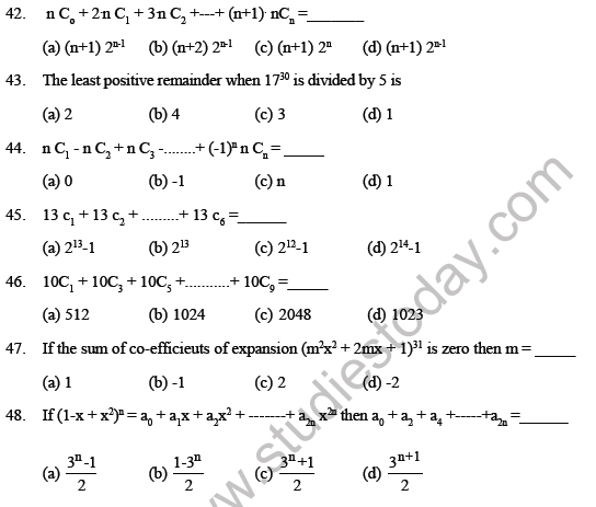 JEE Mathematics Binomial Theorem MCQs Set A with Answers